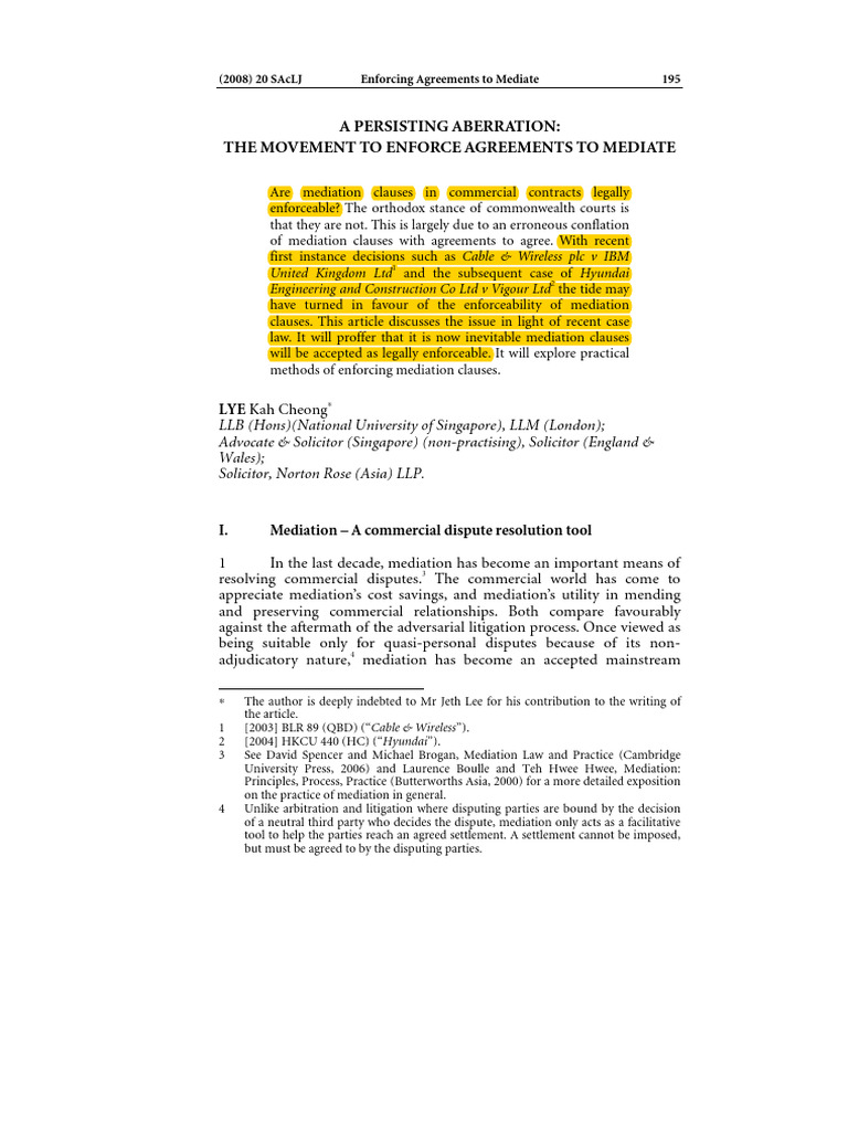 Article - Agreement To Mediate | PDF | Mediation | Breach Of Contract