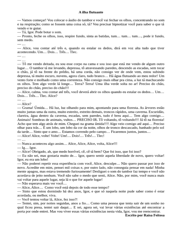 A Experiência de Alice na Ilha Flutuante | PDF