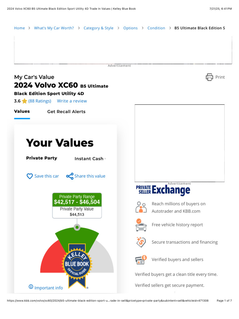 2024 Volvo XC60 B5 Ultimate Black Edition - Trade in Values - Kelley ...