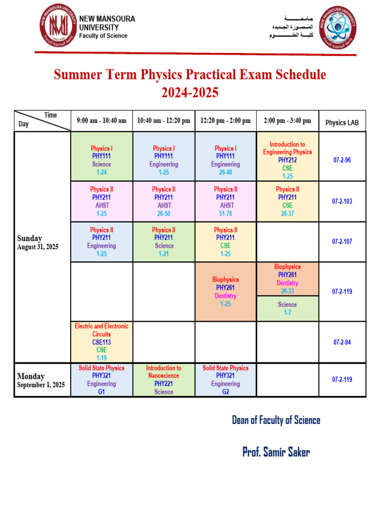 NMU Physics Practical Exam Schedule 2025 | PDF | Physics | Physical ...