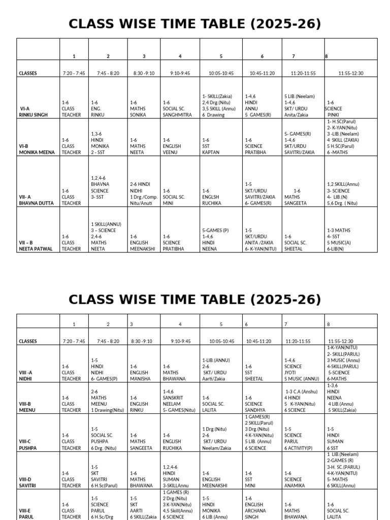 New Class Wise Time Table | PDF | Linguistics | Dialectology