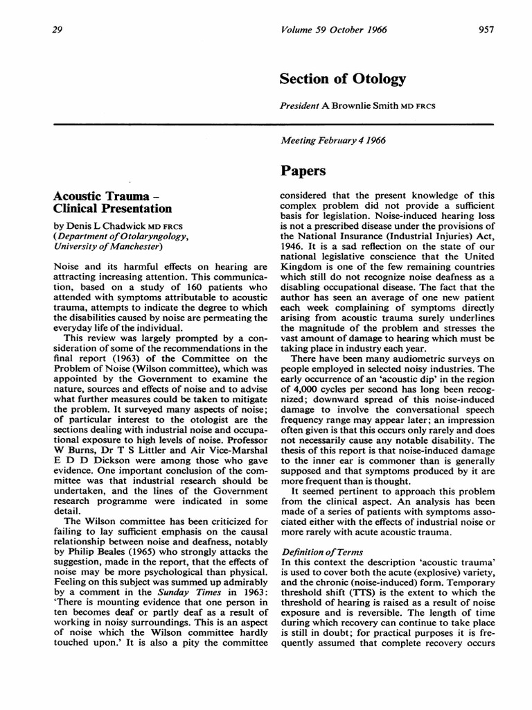 Acoustic Trauma and Hearing Loss Analysis | PDF | Hearing Loss | Noise