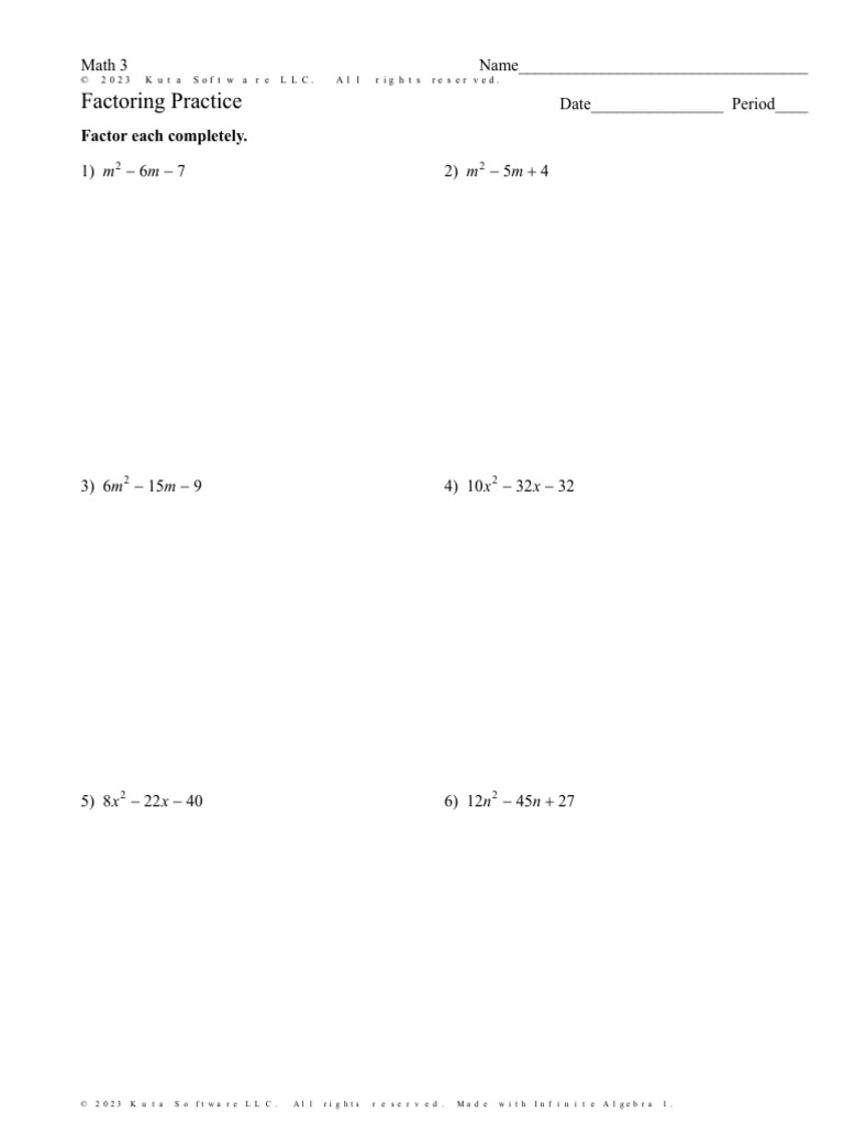 Factoring Practice Worksheet | PDF