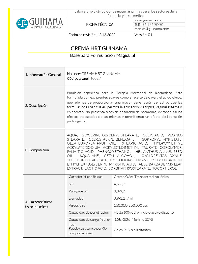 Crema HRT Guinama: Base Magistral | PDF