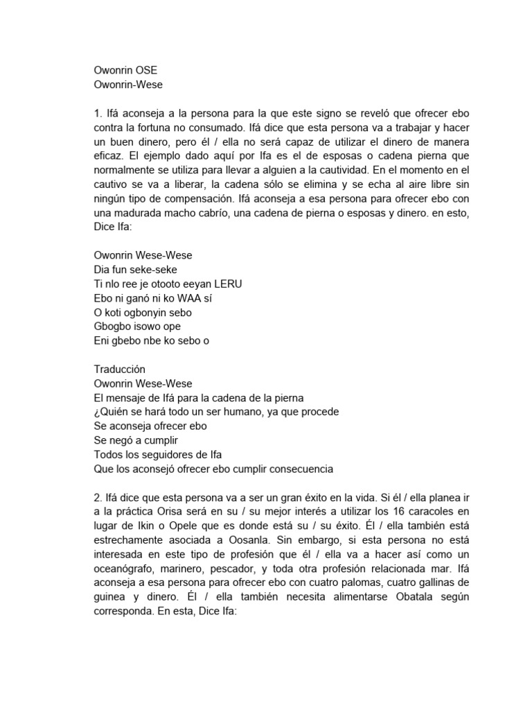 15 Owonrin Ose Español Ingles | PDF