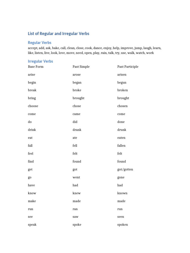 Regular Irregular Verbs | PDF