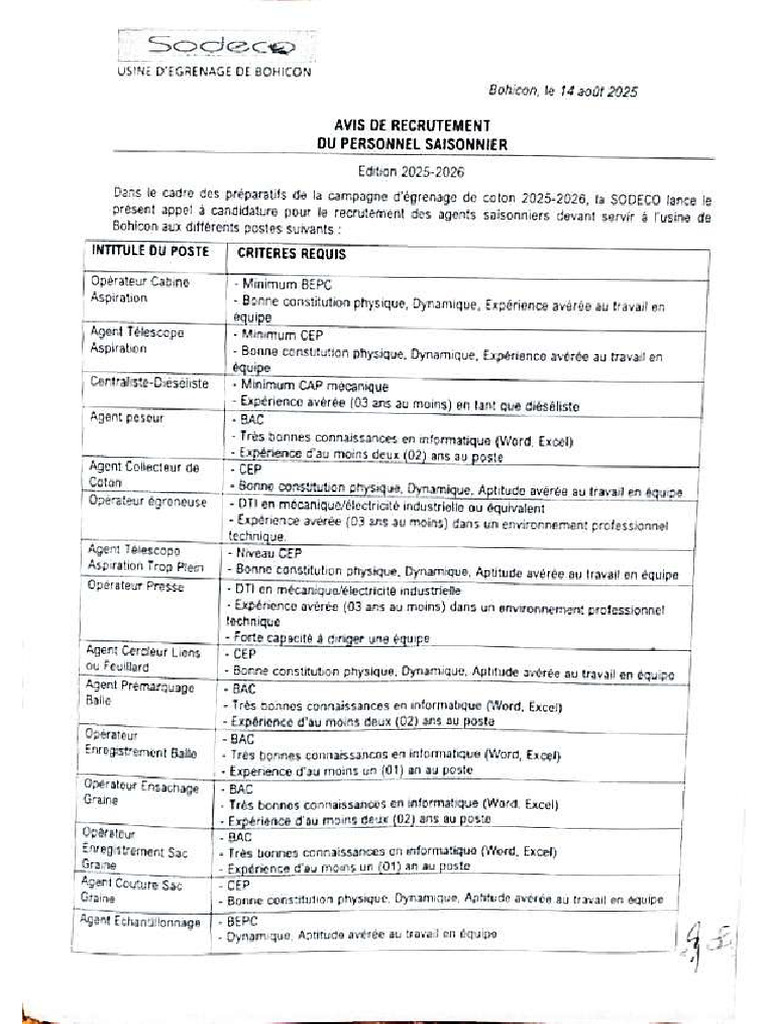 Recrutement Sodeco | PDF