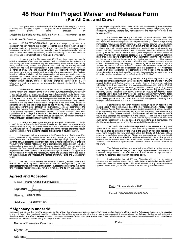 48hfp Waiver Release Form | PDF | Justice | Crime & Violence