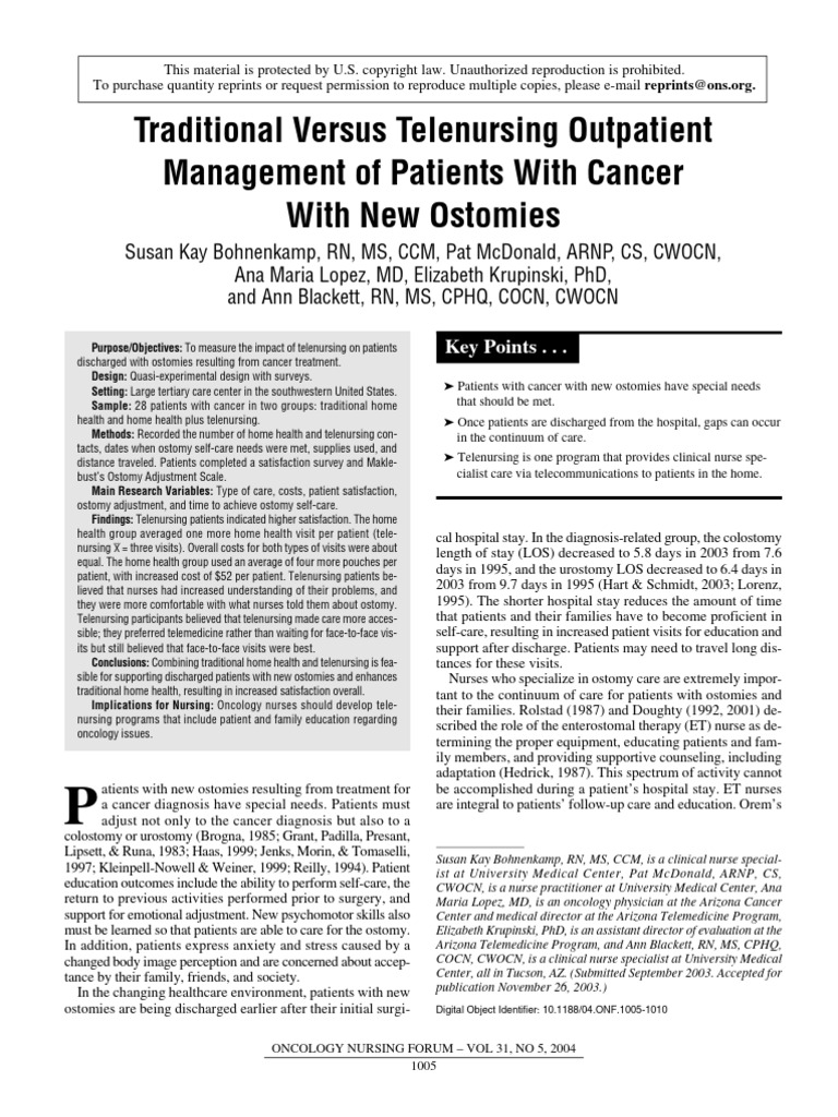 Traditional Versus Telenursing Outpatient Management of Patients With ...