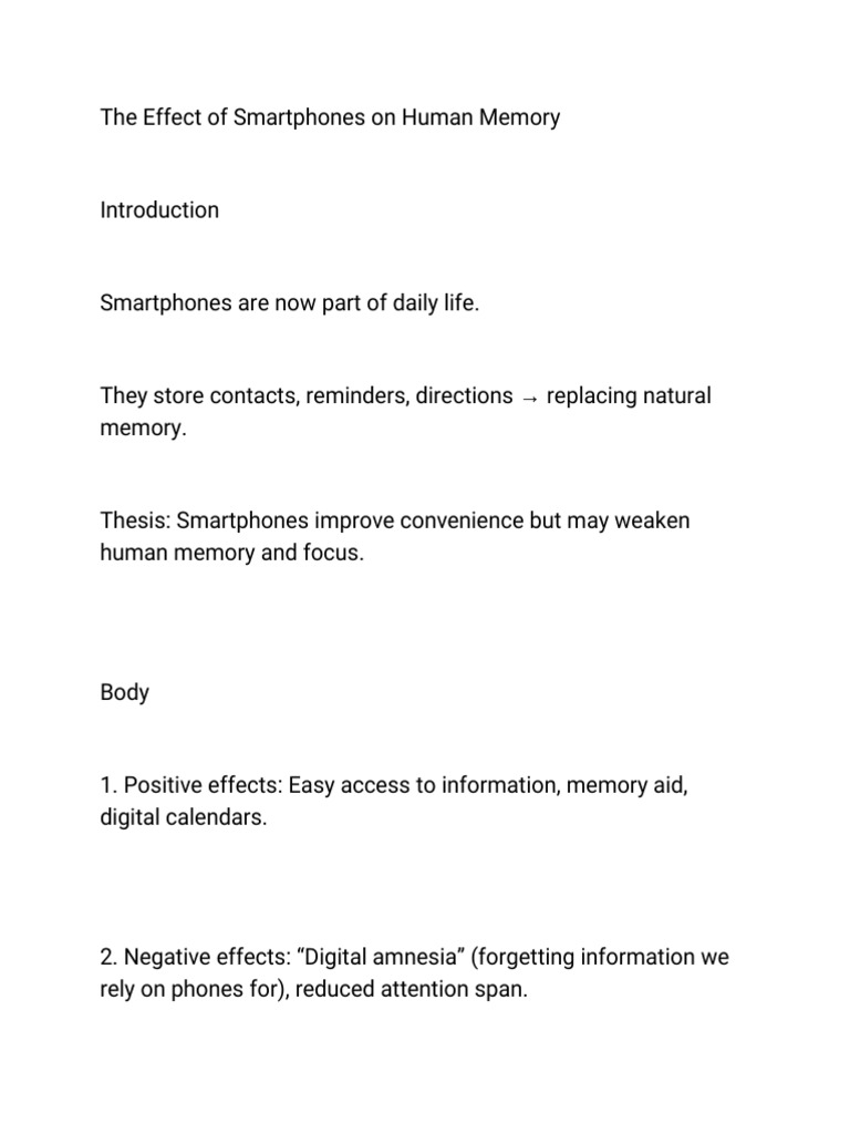 Research Paper On The Effect of Smartphones On Human Memory | PDF