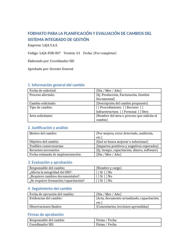 Formato para Evaluación de Cambios SIG | PDF