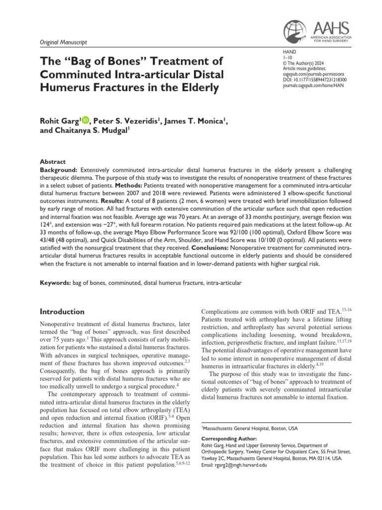 The "Bag of Bones" Treatment of Comminuted Intra-Articular Distal ...