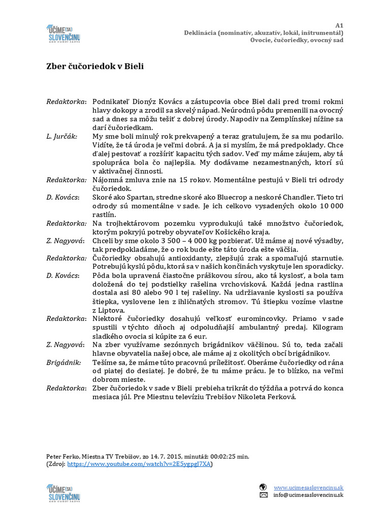 Zber Čučoriedok - A1 | PDF
