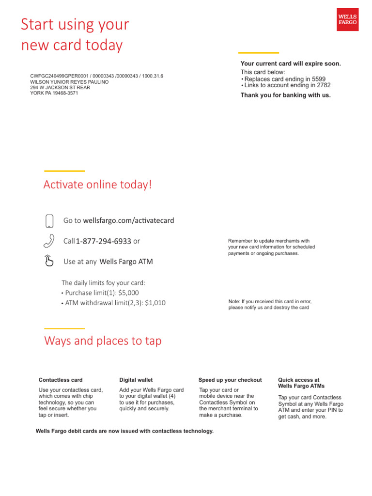 Activate Your New Wells Fargo Card | PDF