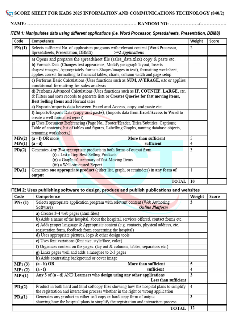 KABS 2025 ICT Score Sheet Guide | PDF | Spreadsheet | Microsoft Excel