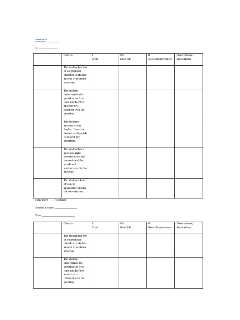 Speaking - Rubric - With - Tables 2 | PDF | Human Voice | Languages