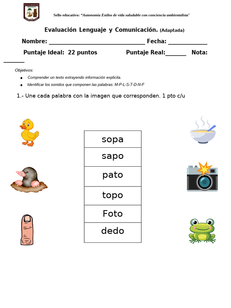 Evaluación Lenguaje y Comunicación Adap | PDF