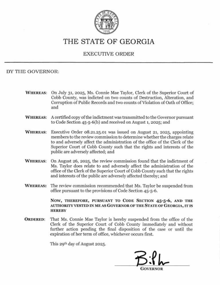 Connie Taylor Suspended by Governor | PDF