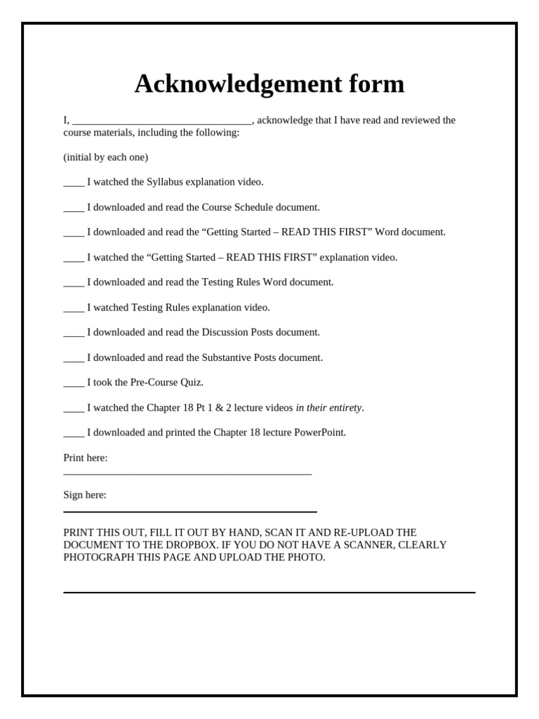 Course Materials Acknowledgement Form | PDF
