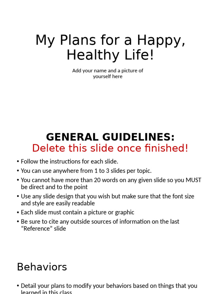 CAPSTONE PROJECT My Plans For A Happy, Healthy Life | PDF