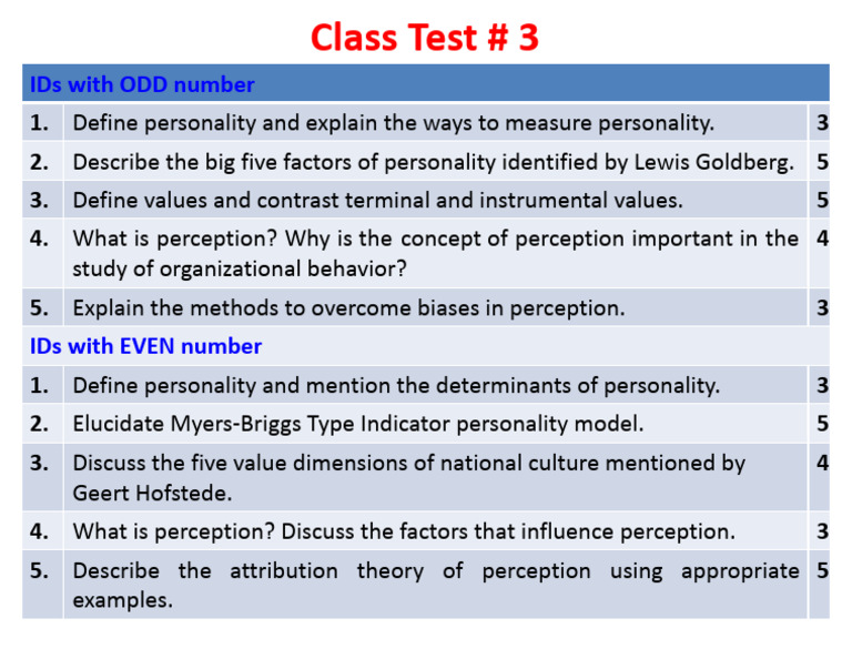 Class Test 3 | PDF
