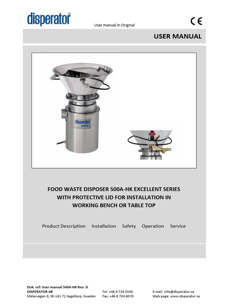 Disperator Food Waste Disposer Manual | PDF | Valve | Pipe (Fluid ...