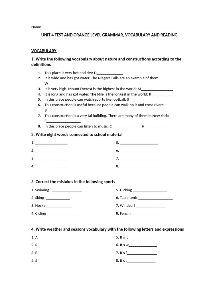 Grammar and Vocabulary Test | PDF