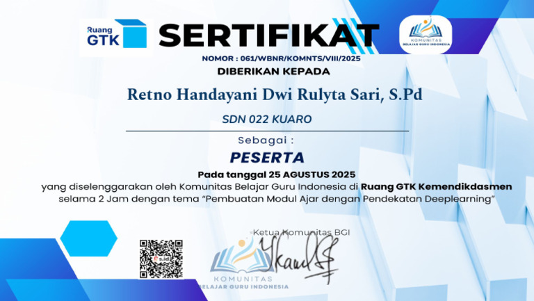 Sertifikat Retno Handayani Dwi Rulyta Sari, S.PD Webinar Pembuatan ...