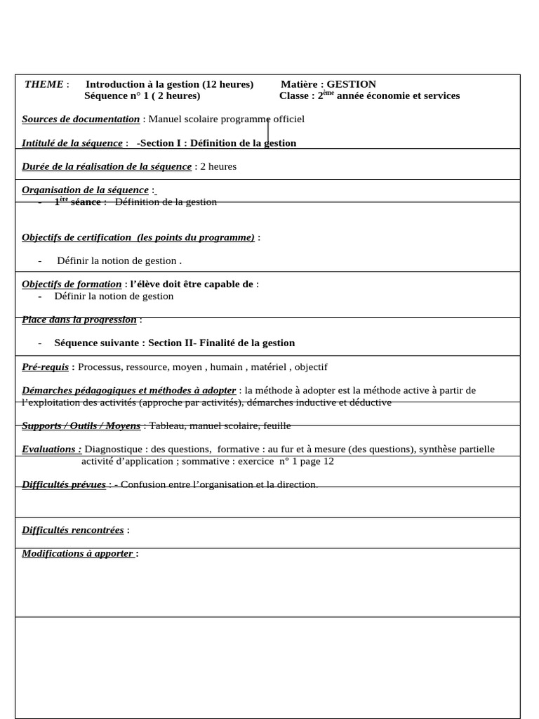Introduction à la gestion en 2ème année | PDF | Business | Pédagogie