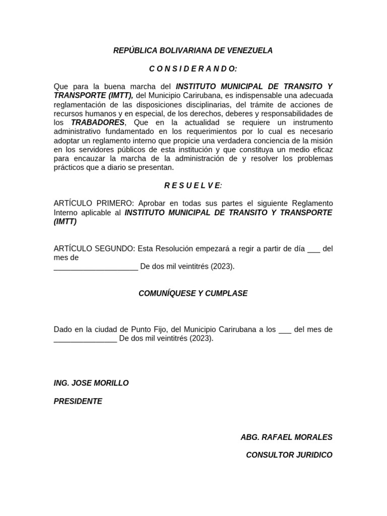 Reglamento Interno IMTT | PDF | Institución | Derecho laboral