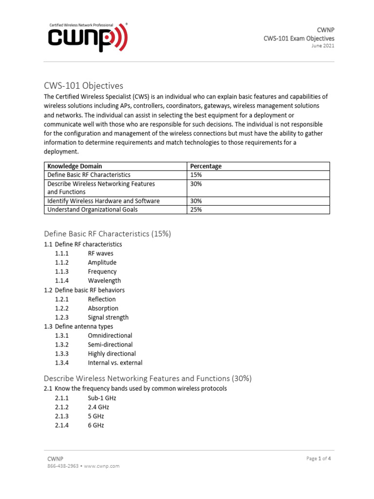 CWS-101 Objectives 2021 | PDF | Computer Network | Wireless Network