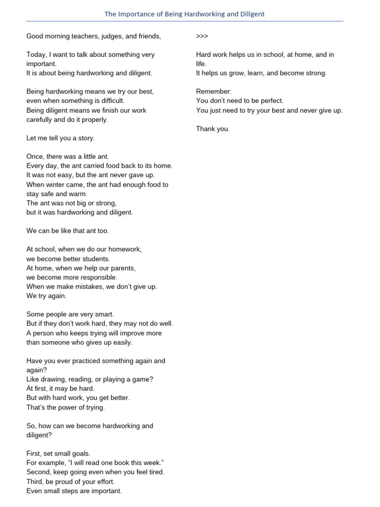 Public Speaking Text Hardworking | PDF