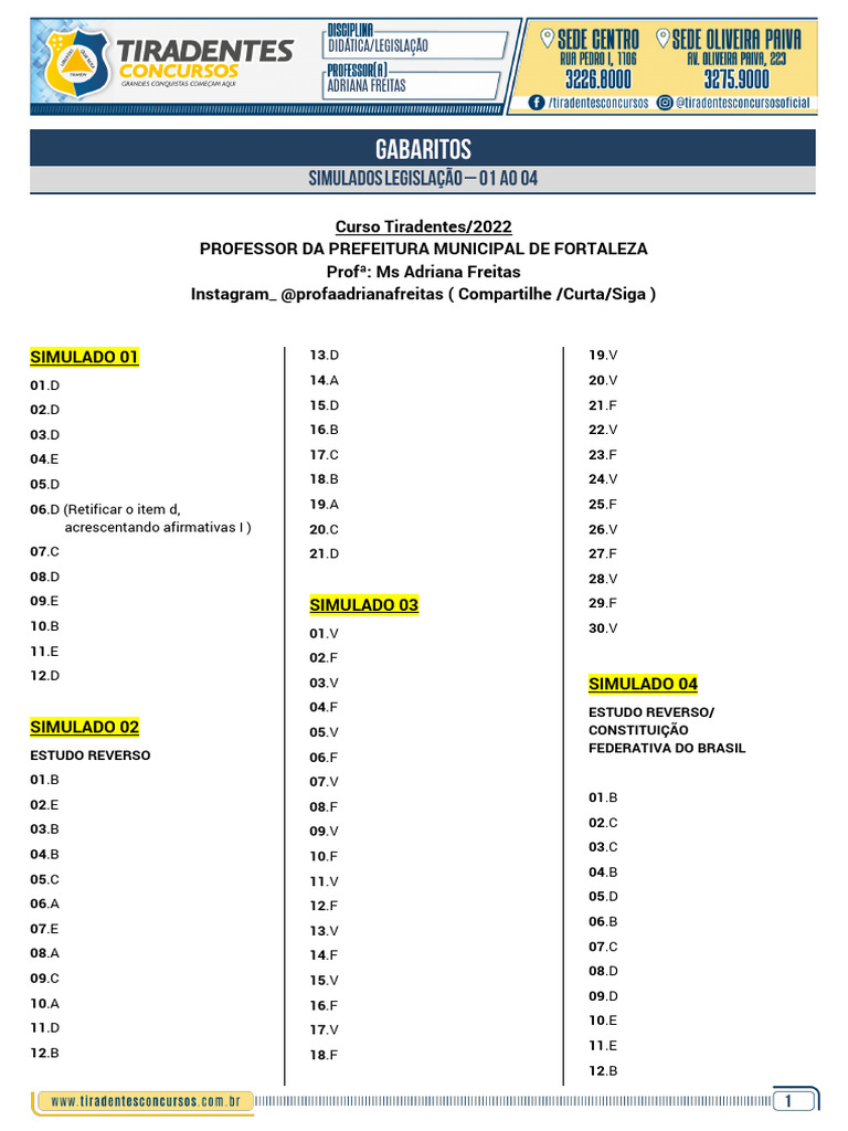 PDF Gabaritos Simulados | PDF