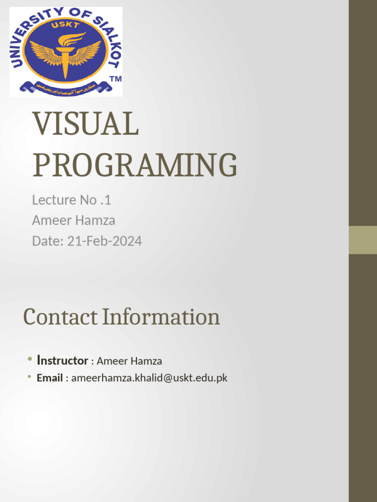Visual Programing Lec 1 | PDF | Object Oriented Programming | Class (Computer Programming)