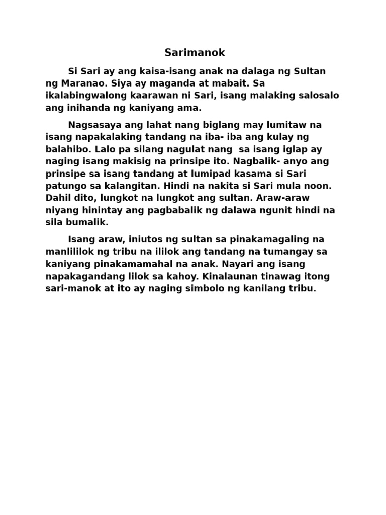 Ang Alamat NG Sarimanok | PDF