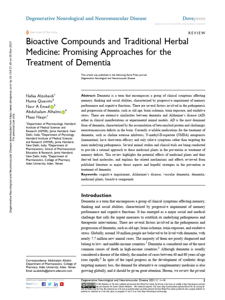 Bioactive Compounds and Traditional Herb-74466152 | PDF | Dementia ...