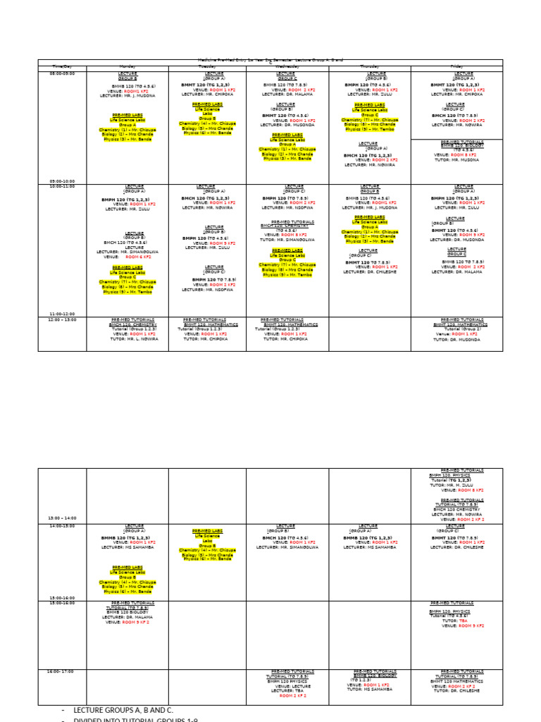 Pre-Med Lecture Schedule 2017 | PDF | Educational Stages | Society Of ...