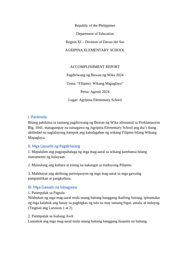 Buwan NG Wika Accomplishment Report | PDF
