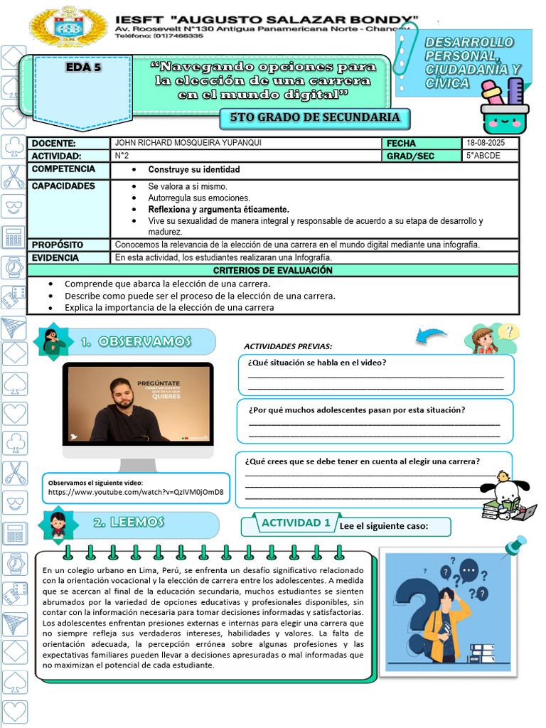 2 Ficha Sem 1 Uni 5 - DPCC 2025 - 5ºgrado | PDF | Autonomía | Pensamiento