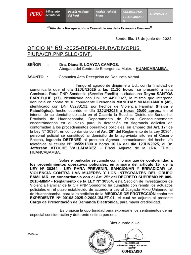 9 - Oficio Cem Comunicación Hecho Violencia Familiar | PDF | Violencia doméstica | Gobierno