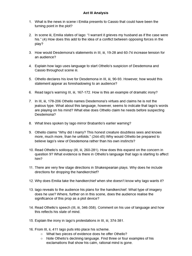 Act III Analysis | PDF | Othello | Iago