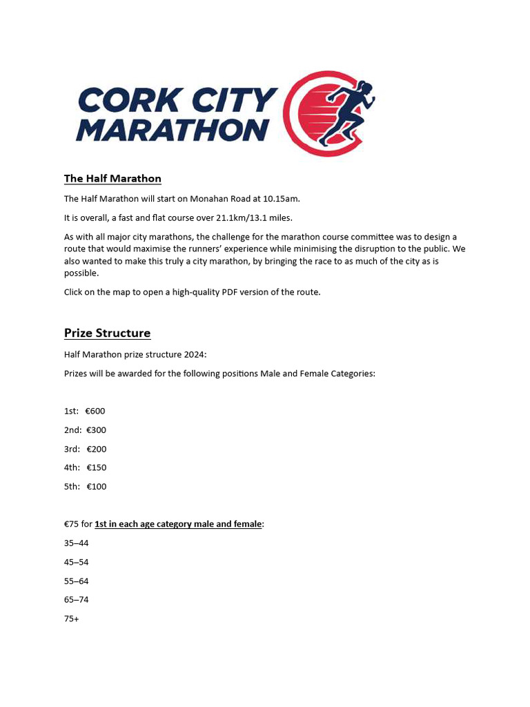 Cork City Half Marathon 2024 Details | PDF