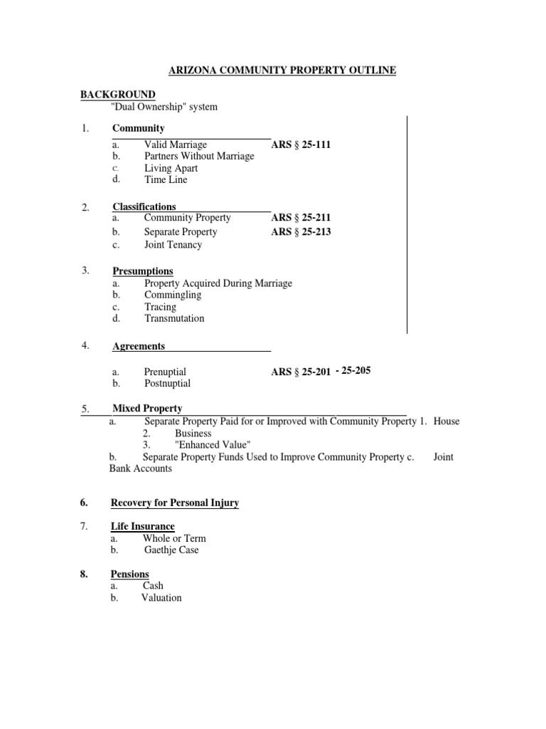 Arizona Community Property Outline | PDF | Community Property ...