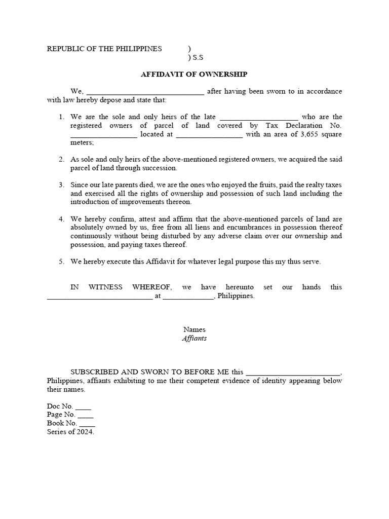 Affidavit of Land Ownership and Possession | PDF