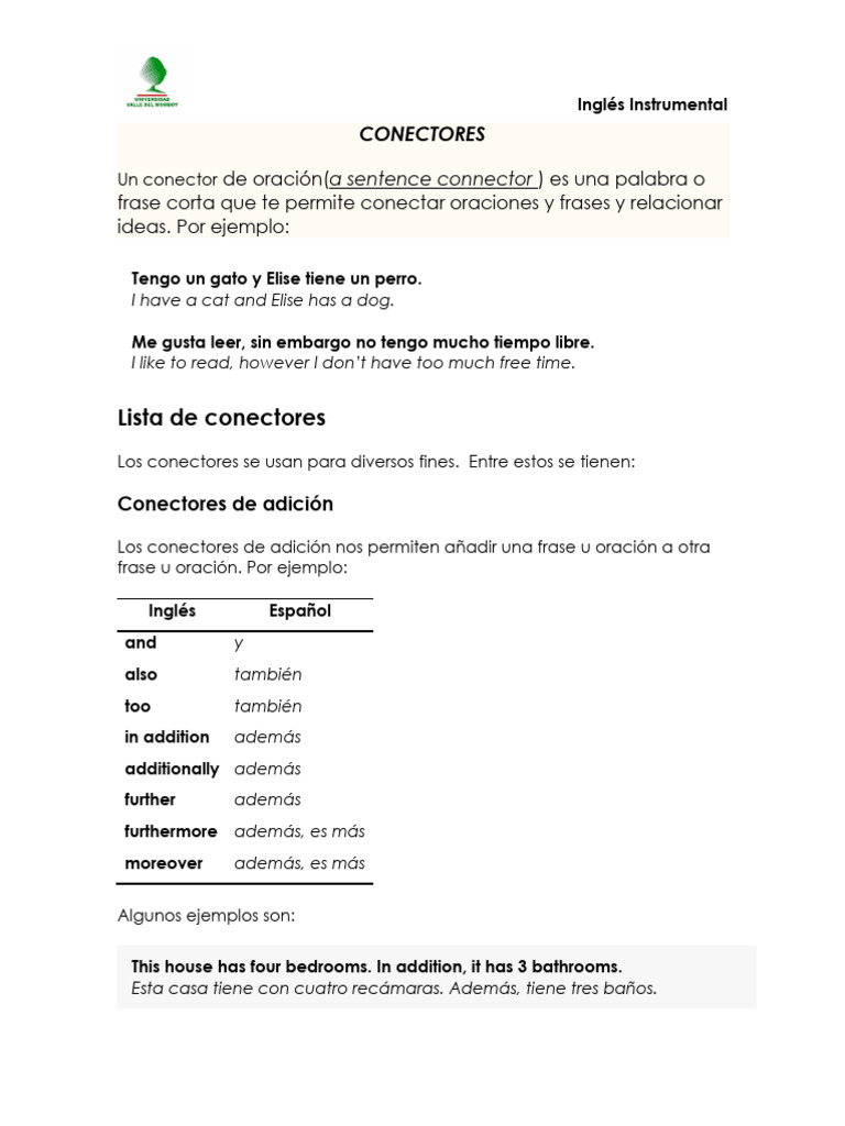 Conectores en Inglés: Guía Práctica | PDF