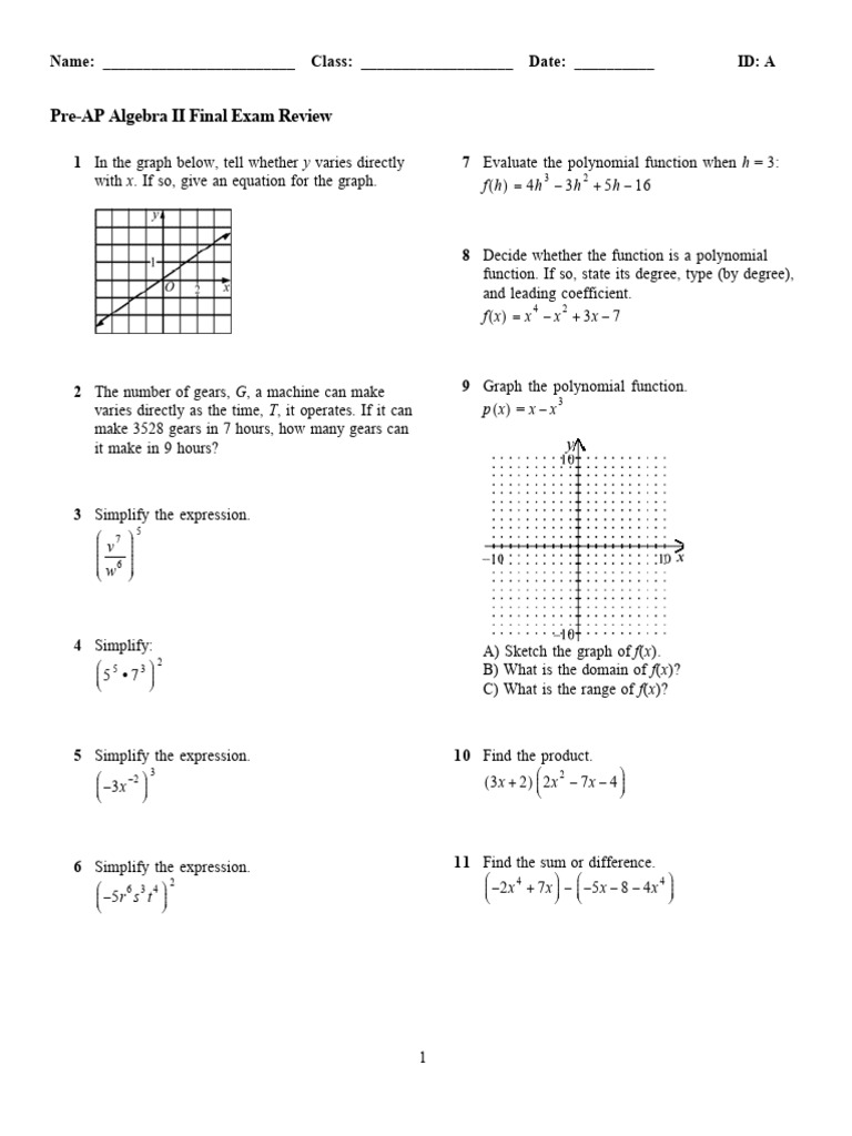 Algebra II Final Exam Review Guide | PDF | Polynomial | Zero Of A Function