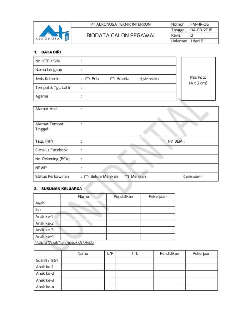 FM-HR-06 Biodata Calon Pegawai | PDF