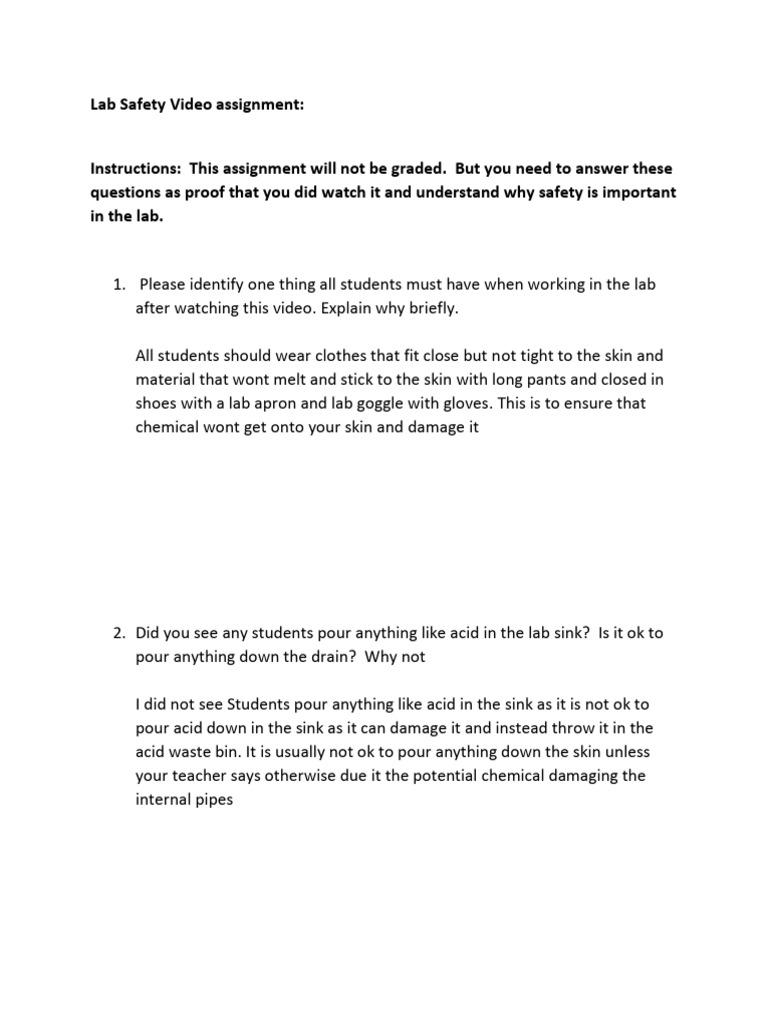 Lab Safety Video Assignment Insights | PDF