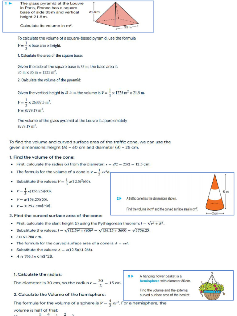 Area and Volume of Cones Sphere and Pyramids 2 | PDF
