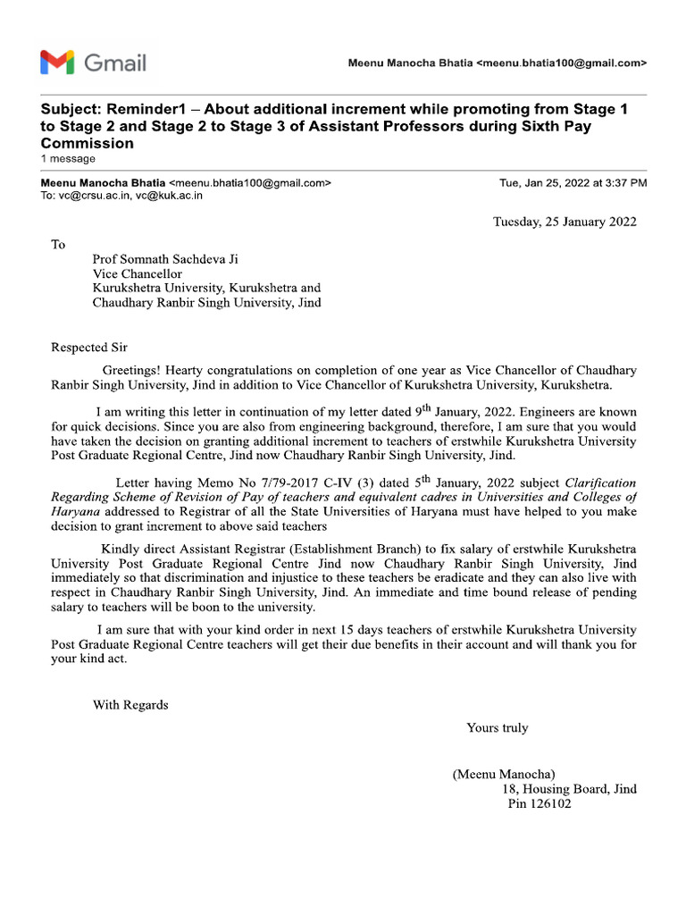 Reminder To VC | PDF